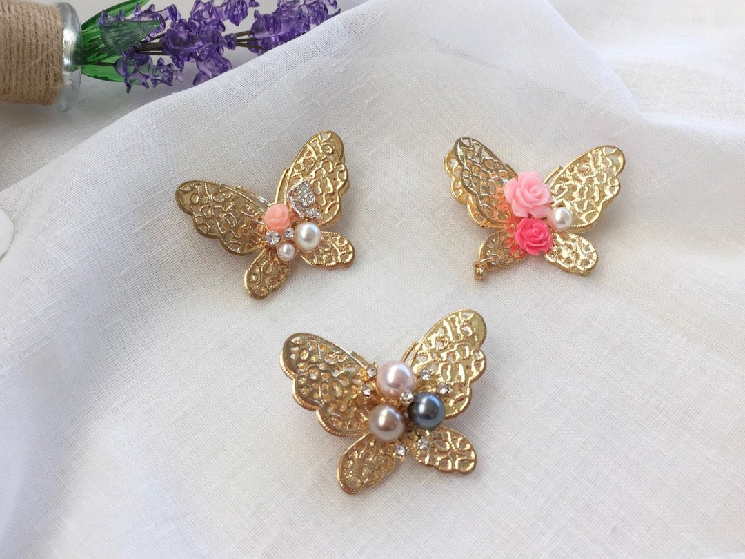 Hanbok Brooch, Korean Hanbok Accessory Ornament Golden Butterfly Brooch ...