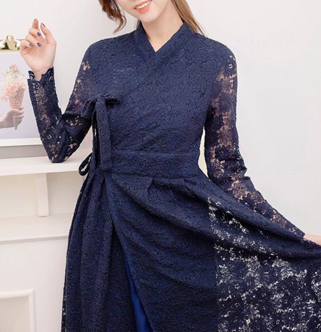 Hanbok Women Dress, Korean Modern Hanbok Wrap Style Long Dress, Korea ...