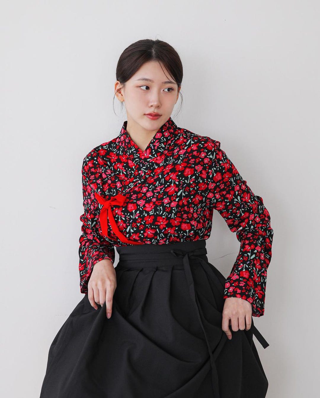 Hanbok Women Blouse Jeogori Top, Flower Pattern Korean Modern Hanbok ...