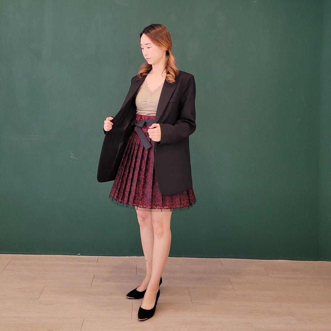 Hanbok Women Wrap Style Mini Skirt, Korean Modern Hanbok Casual Party ...