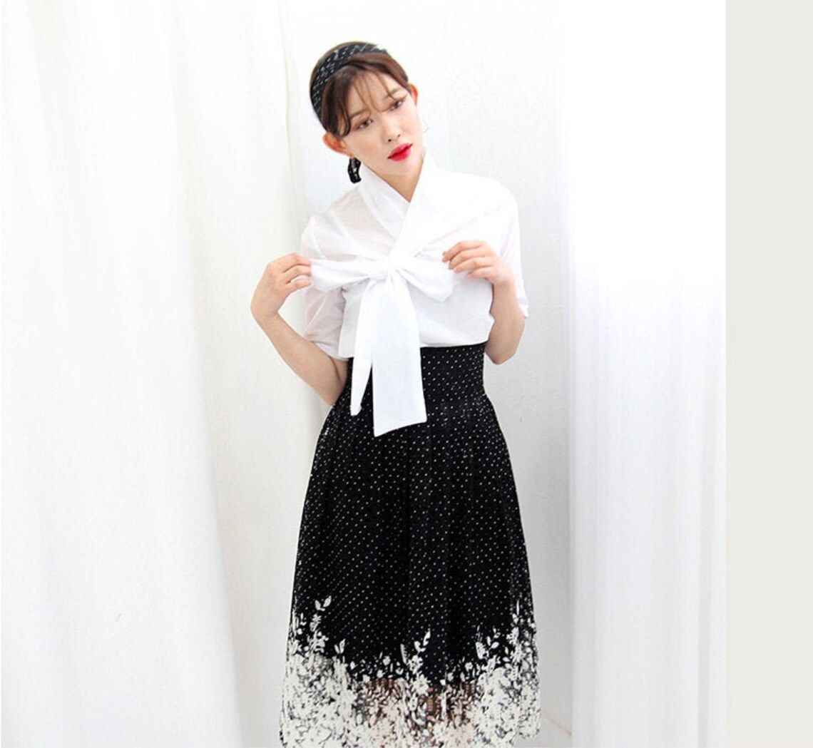 Hanbok Women Soft Sheer Ribbon Blouse Jeogori Top Korean - Etsy