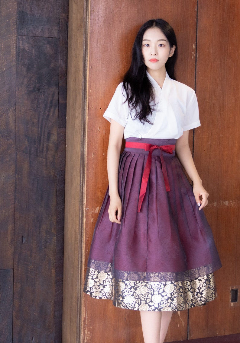 Hanbok Women Wrap Skirt Gold Foil Print Korean Modern Hanbok - Etsy