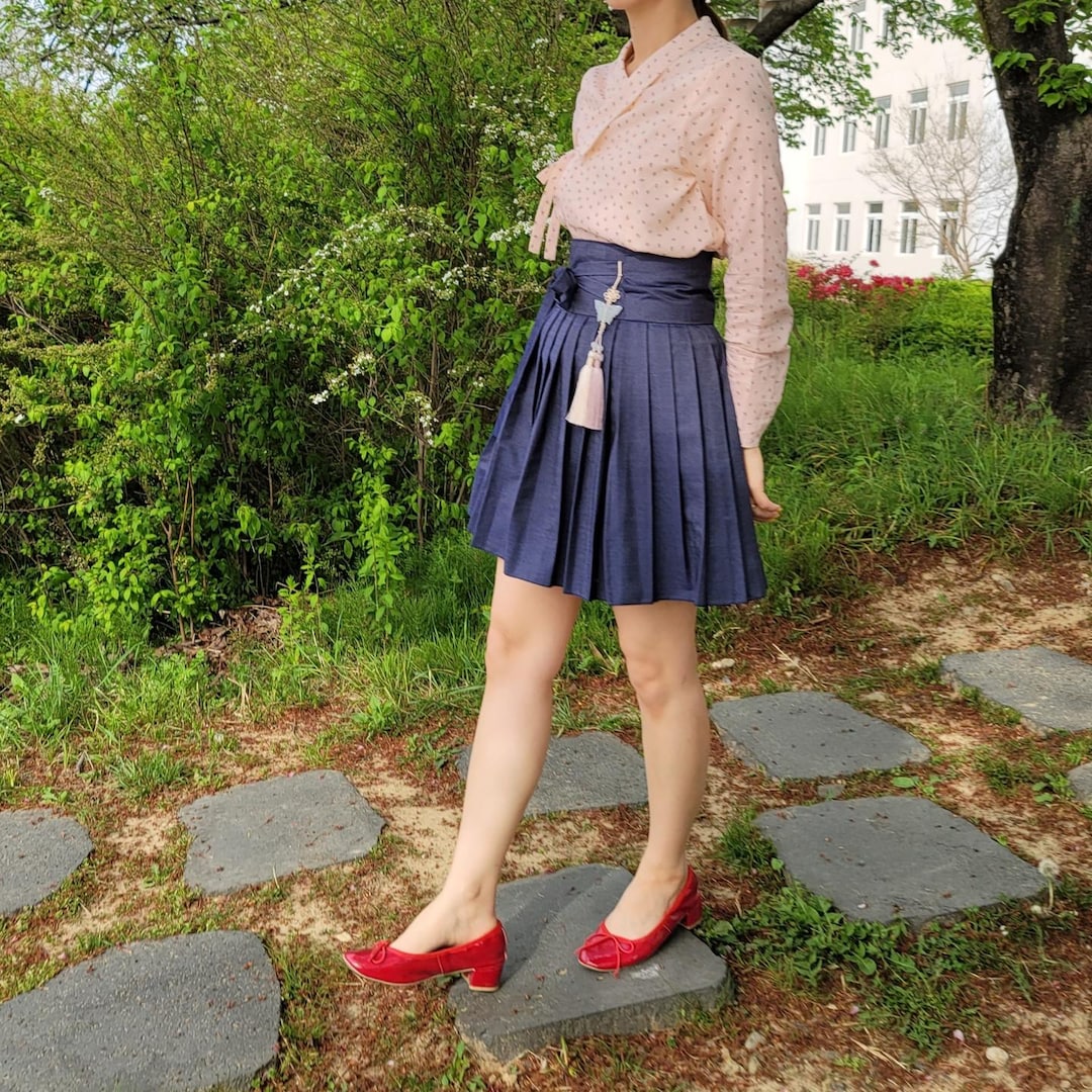 Hanbok Women Wrap Style Denim Mini Skirt, Beautiful Korean Modern ...