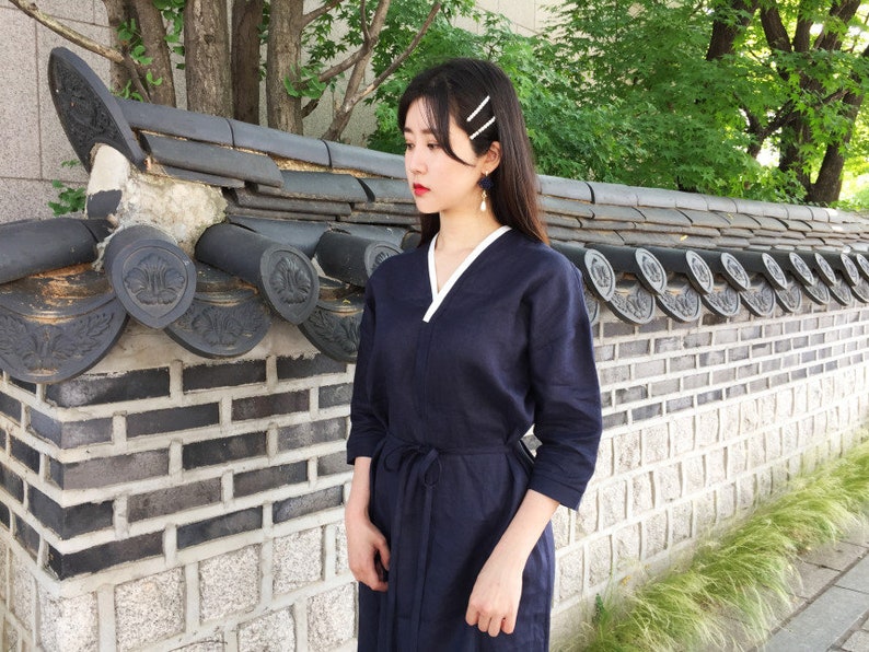 Hanbok Women Linen Dress Korean Modern Hanbok 3/4sleeve - Etsy