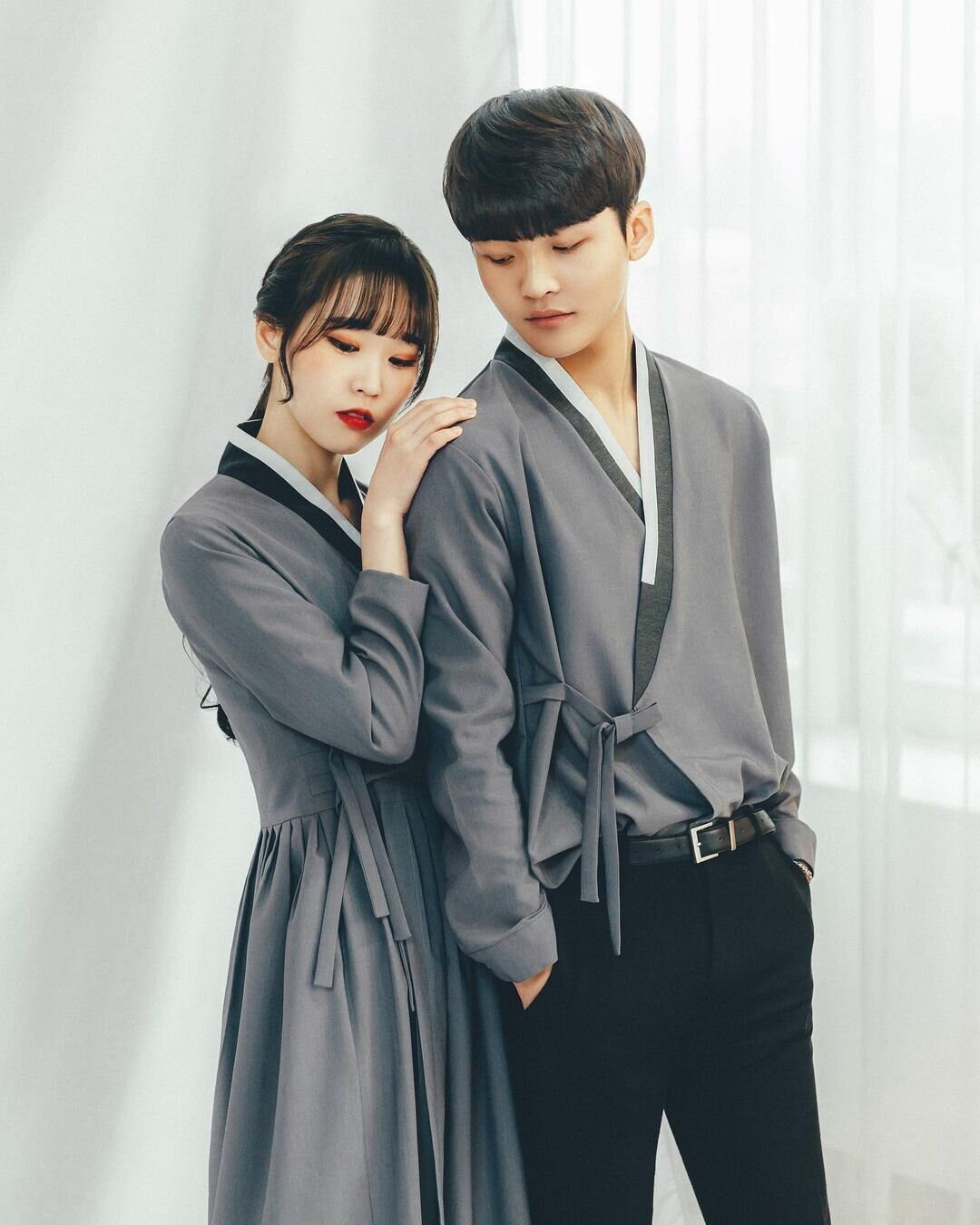Hanbok Men Shirt and Women Dress Set, Korean Modern Hanbok Top Jacket ...
