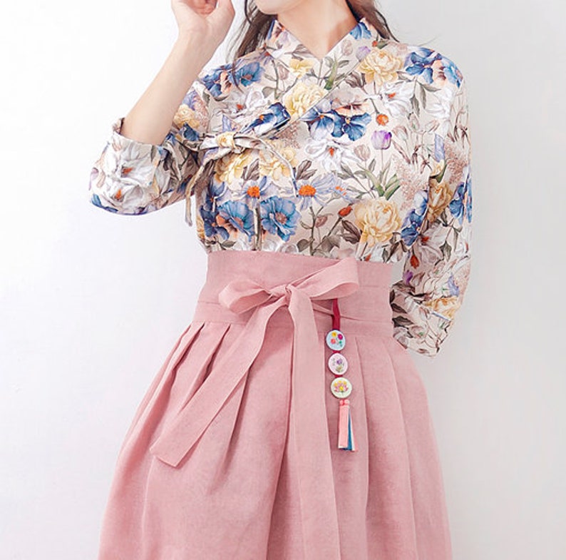 Hanbok Women Blouse Jeogori Top Flower Pattern Korean Modern | Etsy