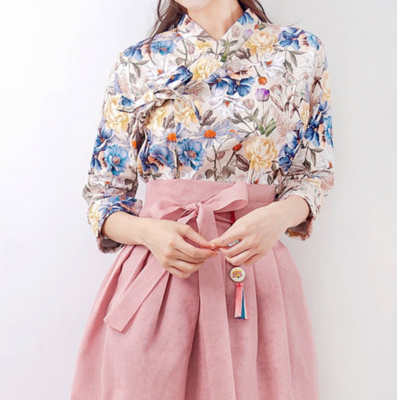 Hanbok Women Blouse Jeogori Top Flower Pattern Korean Modern | Etsy