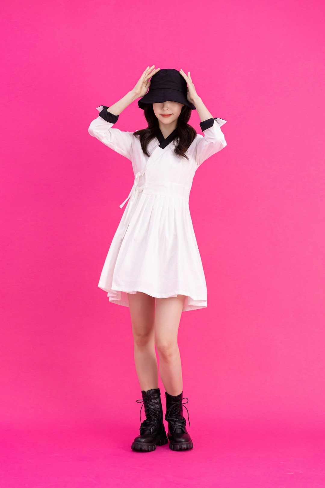 Hanbok Women Mini Dress, Korean Modern Hanbok Wrap Style Dress, Korea ...