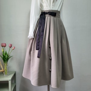 Hanbok Women Wrap Skirt With Buttons, Korean Modern Hanbok Casual Party ...