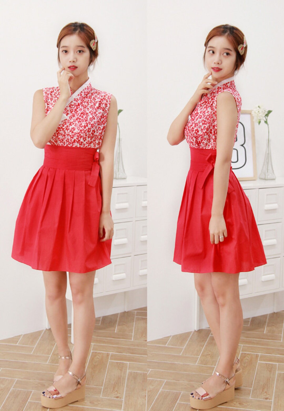 Hanbok Women Elastic Waistband Mini Skirt, Korean Modern Hanbok Skirt ...