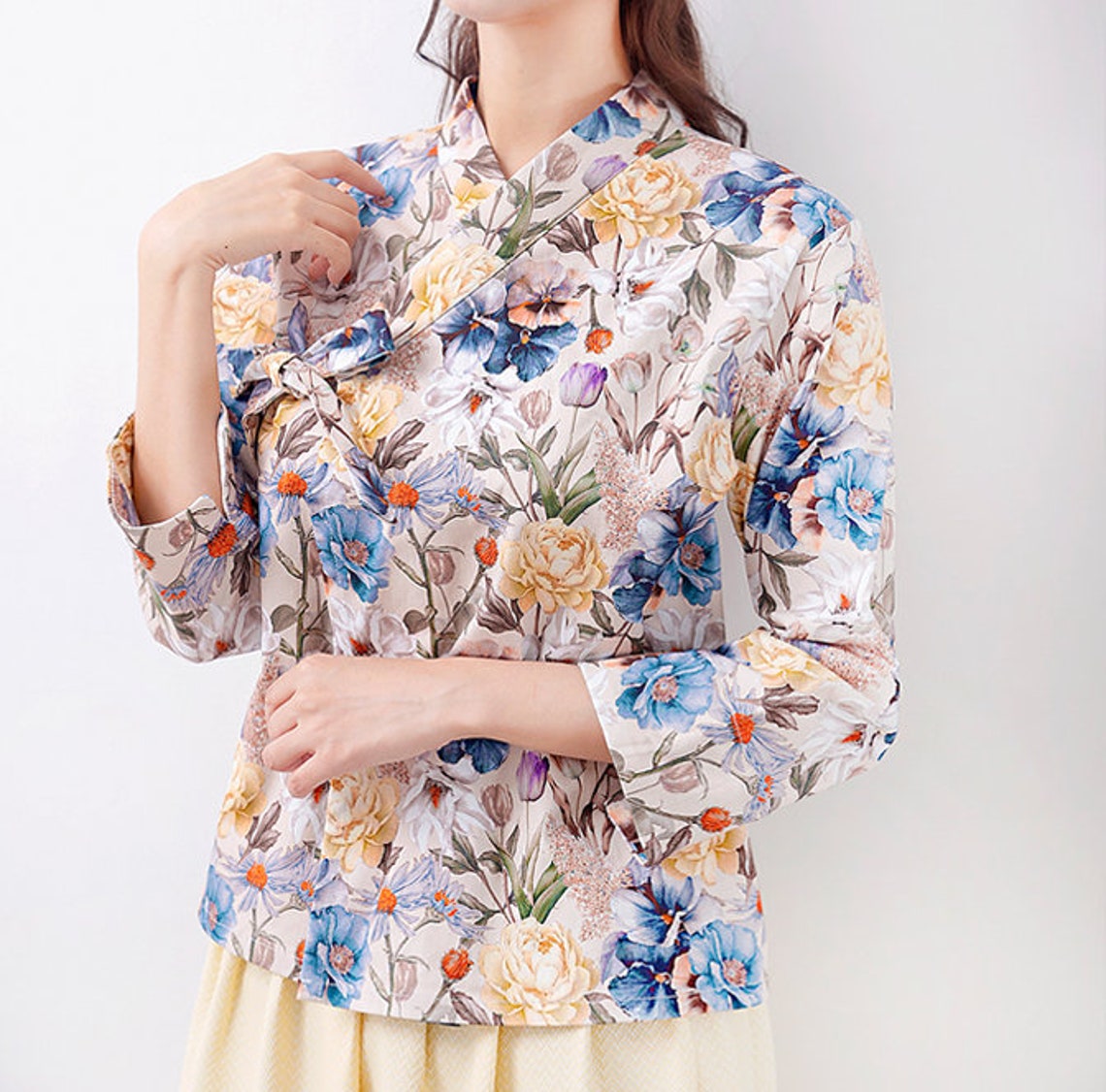 Hanbok Women Blouse Jeogori Top Flower Pattern Korean Modern | Etsy