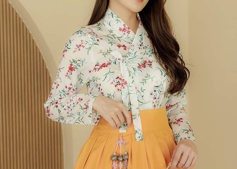 Hanbok Women Blouse Jeogori Top Flower Pattern Korean Modern - Etsy
