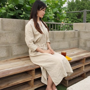 Hanbok Women Linen Dress, Korean Modern Hanbok 3/4sleeve Dress, Korea ...