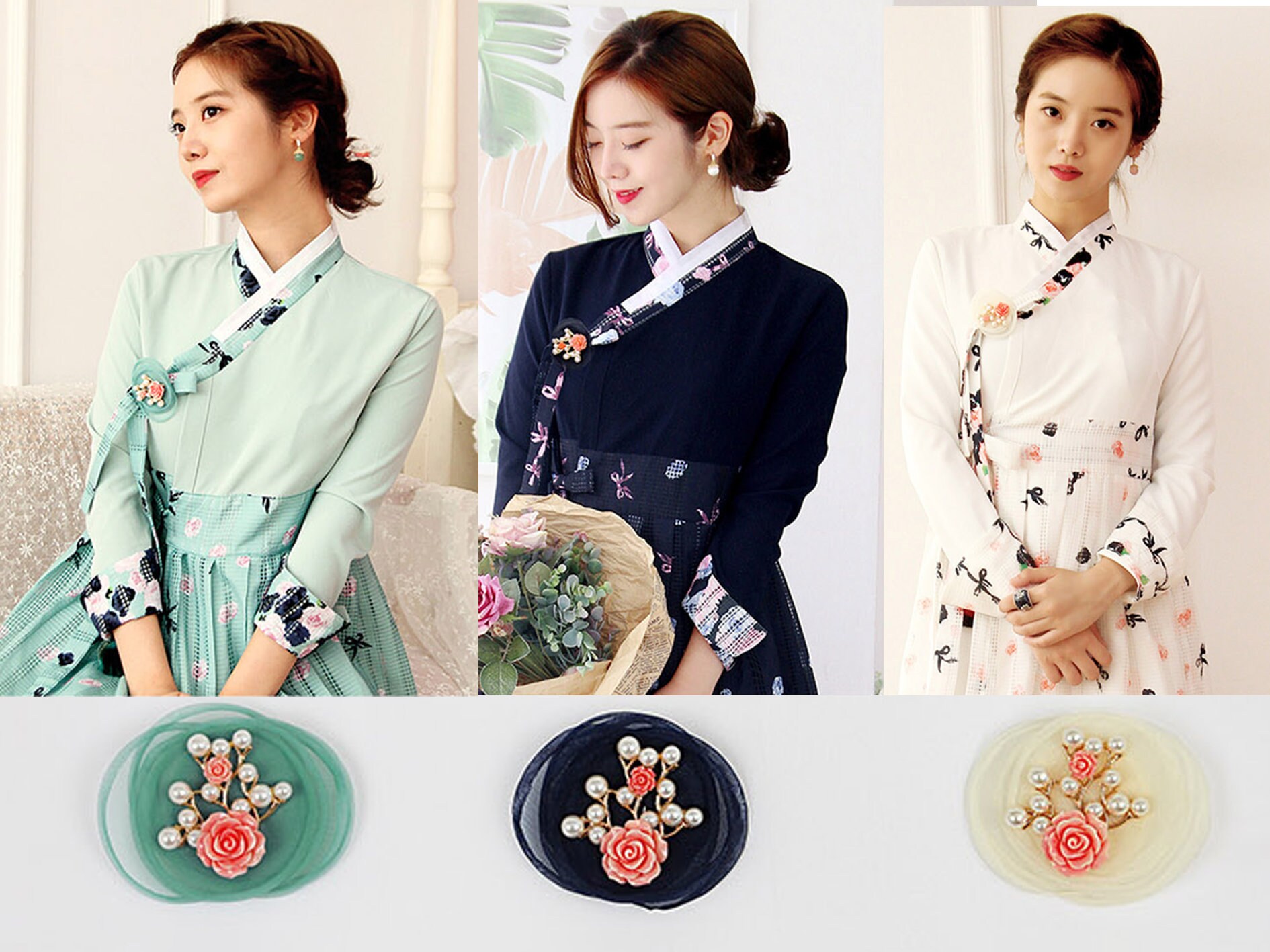 Hanbok Brooch Korean Hanbok Accessory Pink Flower & Pearl - Etsy