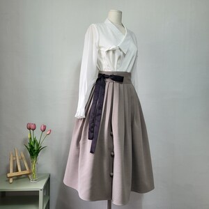 Hanbok Women Wrap Skirt With Buttons, Korean Modern Hanbok Casual Party ...