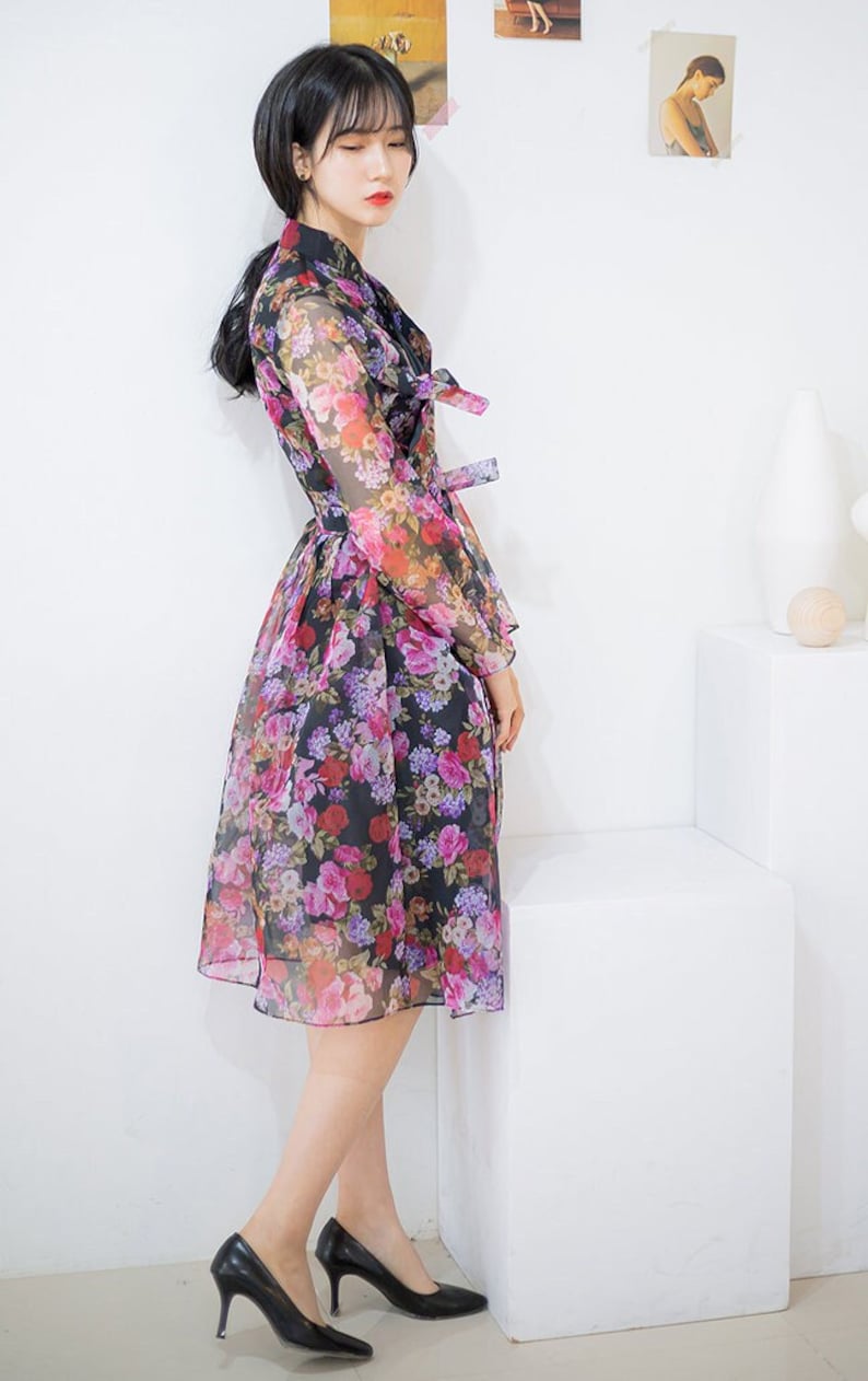 Hanbok Women Dress Korean Modern Hanbok Wrap Style Floral - Etsy