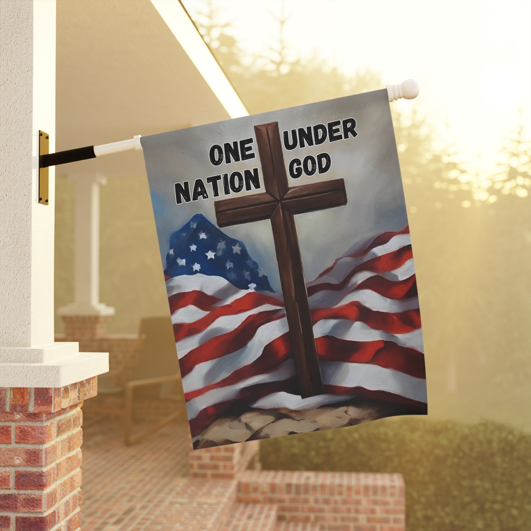 One Nation Under God Banner Christian Faith American Flag Jesus Cross ...