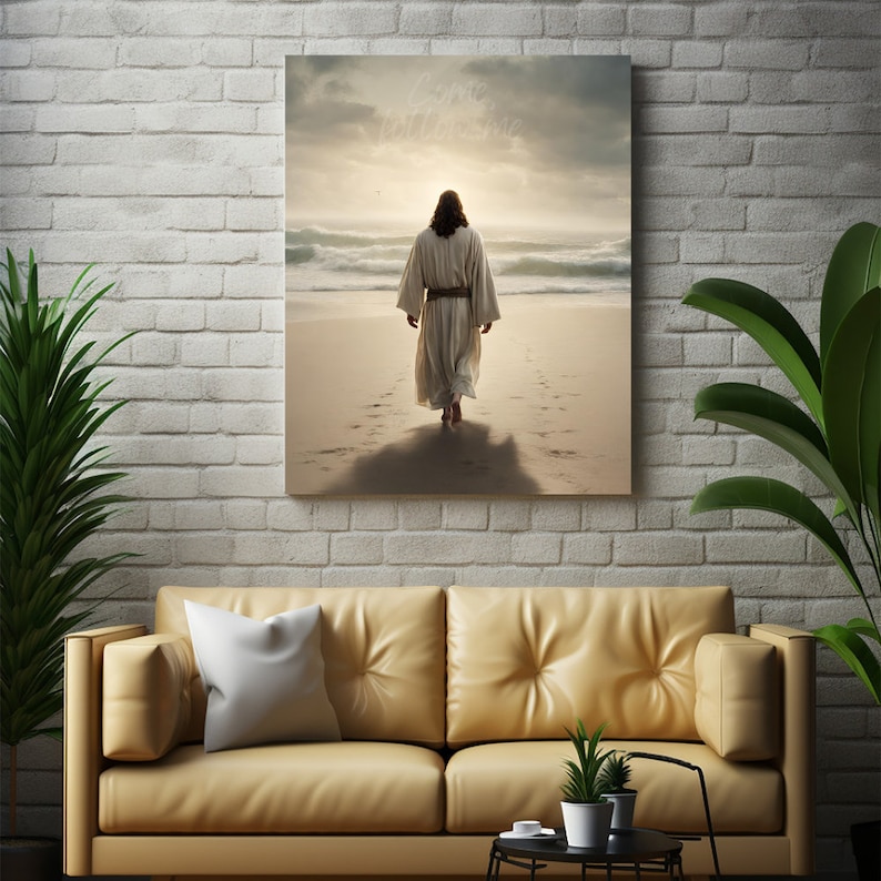 Come Follow Me. Jesus Walking on Beach. Footprints. Christian Wall Art ...