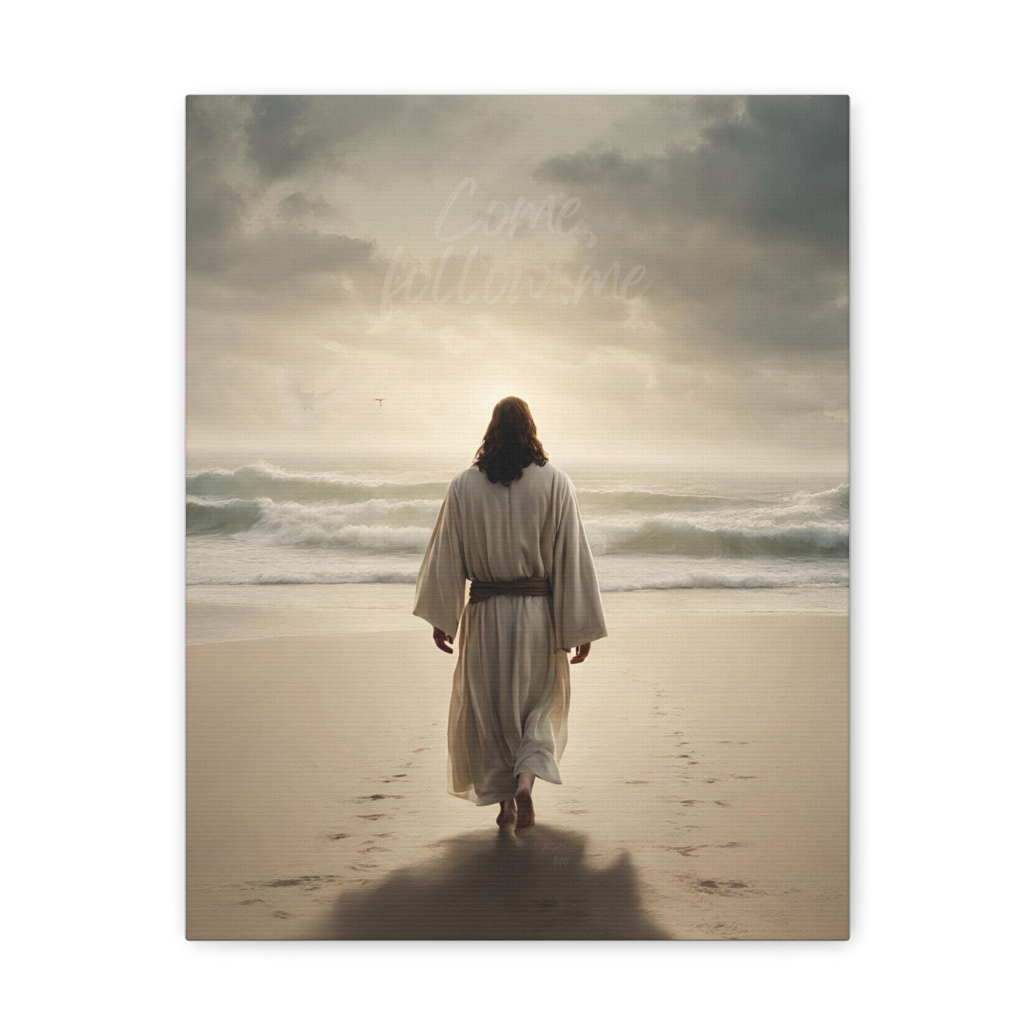 Come Follow Me. Jesus Walking on Beach. Footprints. Christian Wall Art ...