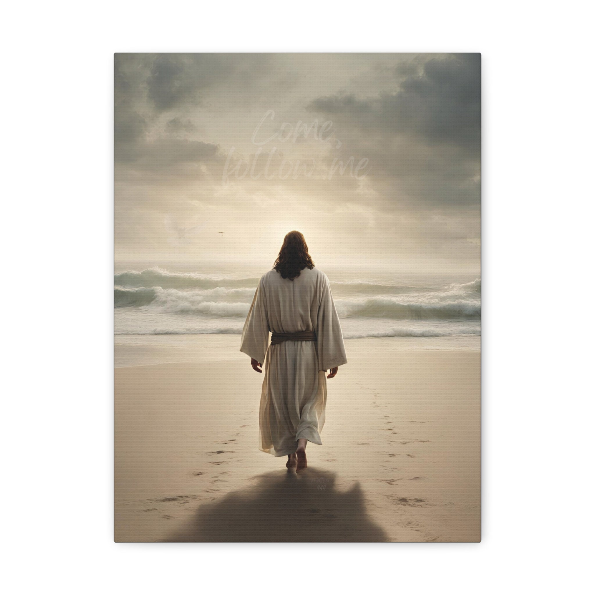 Come Follow Me. Jesus Walking on Beach. Footprints. Christian Wall Art ...