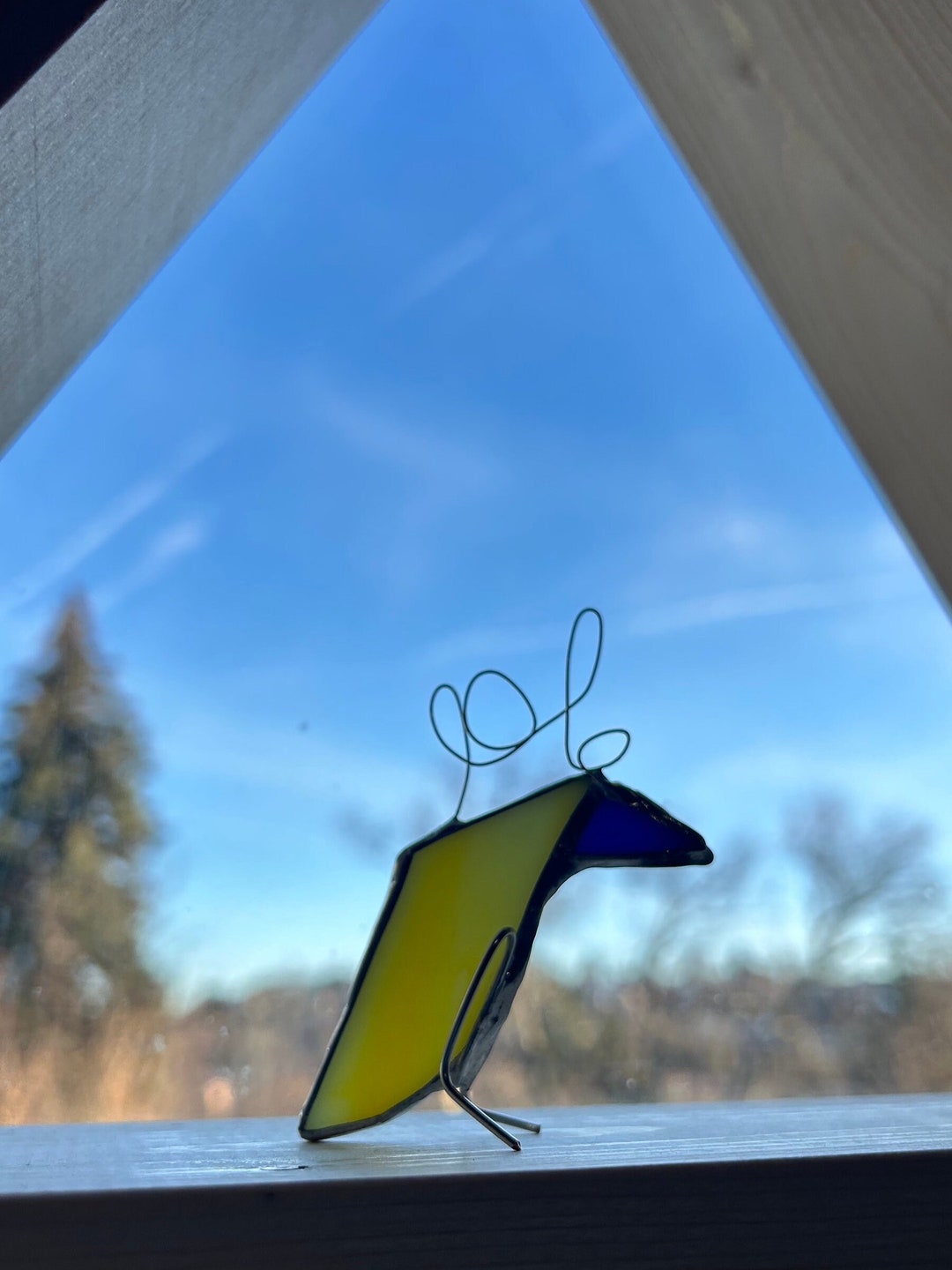 Stained Glass Creature / Yellow Blue Scrappy Animal / Standing Bird ...