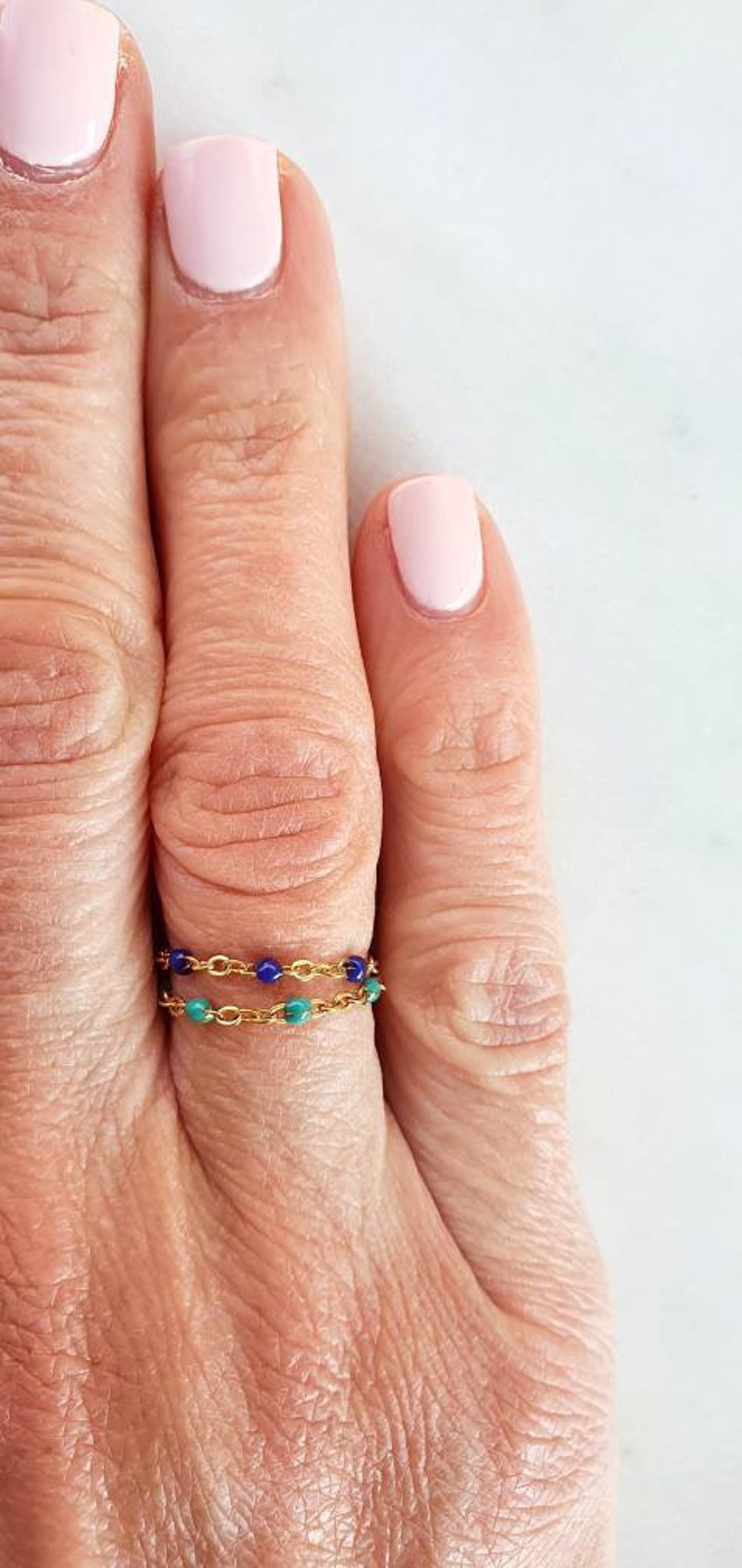 Fine Chain Ring Gold Resin Beads Color of Your Choice Custom Stainless ...