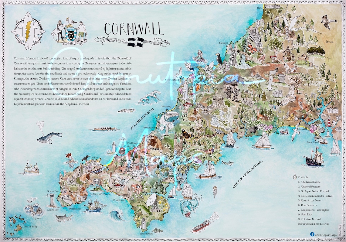 Map of Cornwall - Etsy Canada