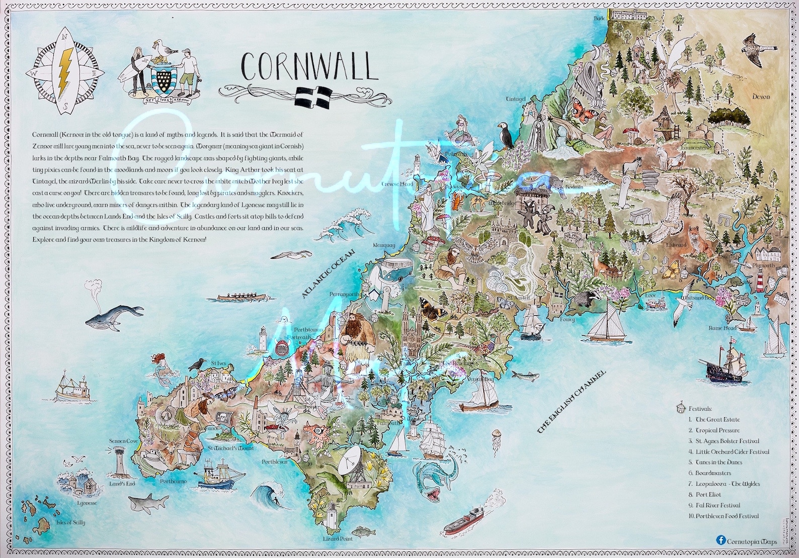 Map of Cornwall - Etsy UK