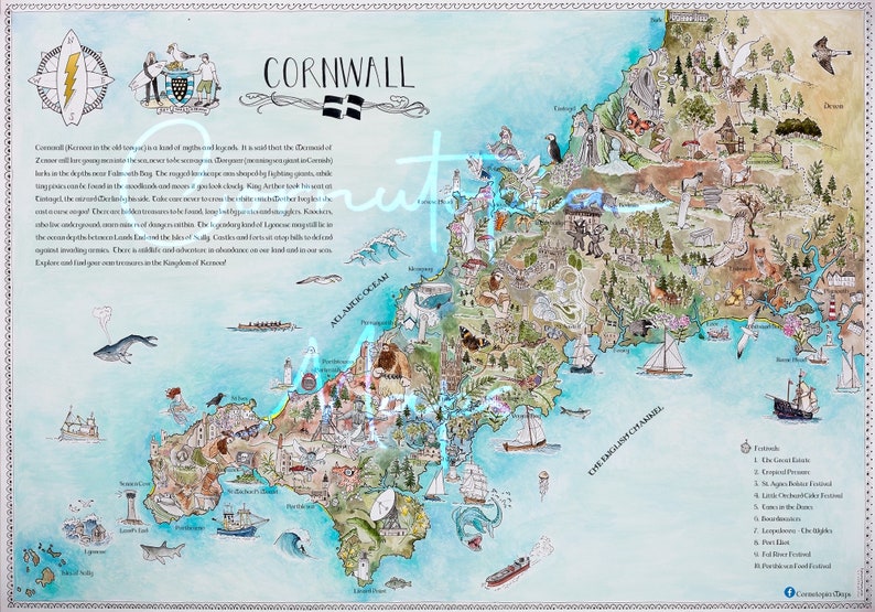 Map of Cornwall - Etsy