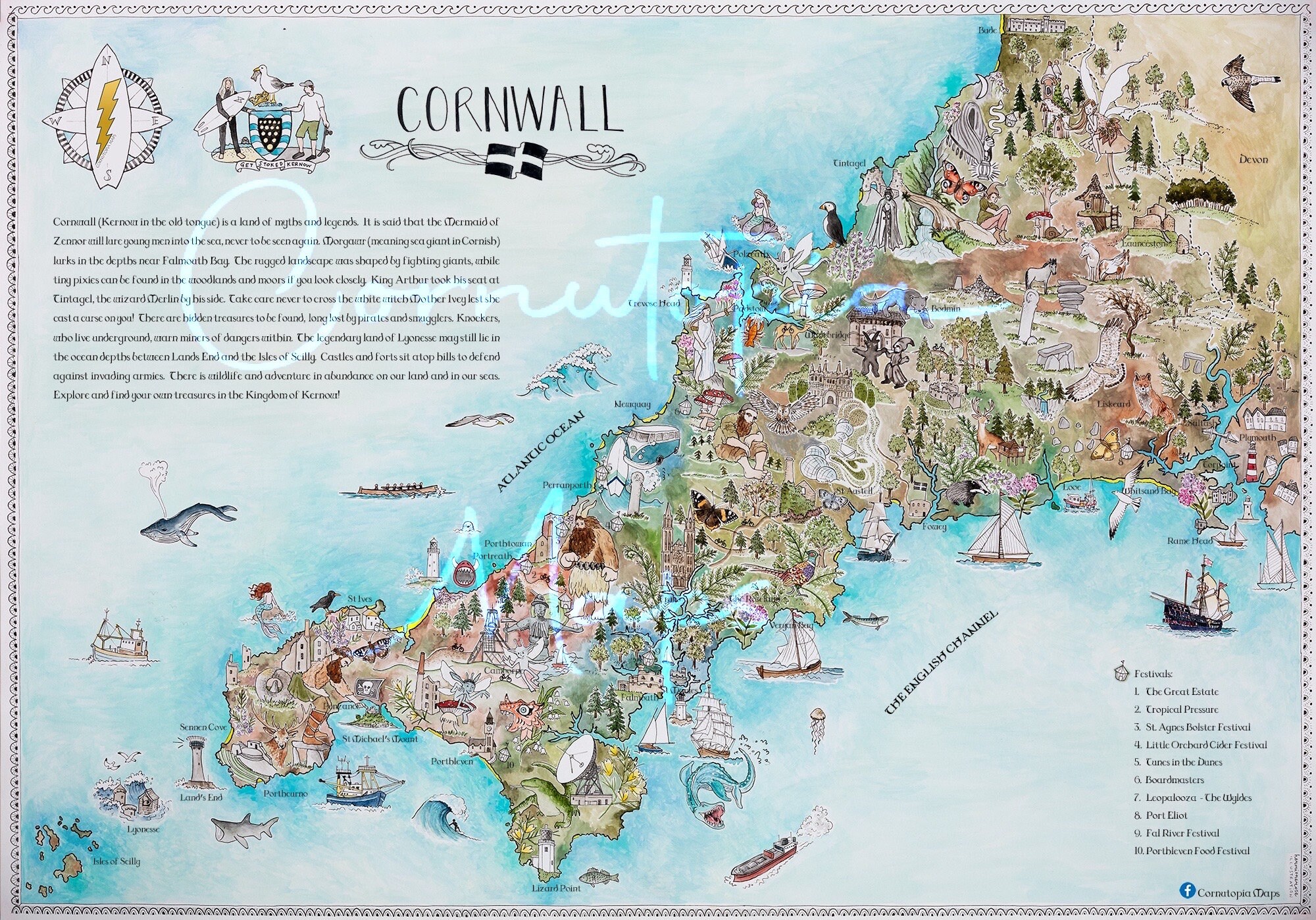 Map of Cornwall - Etsy