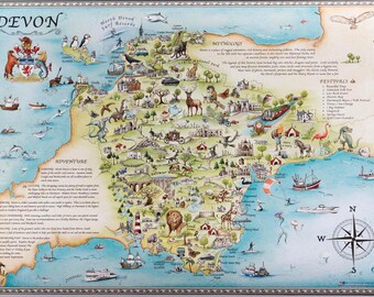 Illustrated Map of Devon - Etsy UK