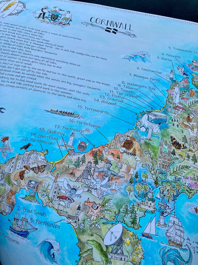 Map of Cornwall - Etsy