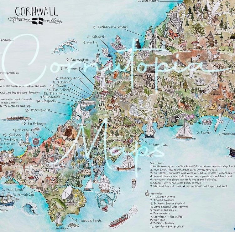 Map of Cornwall - Etsy