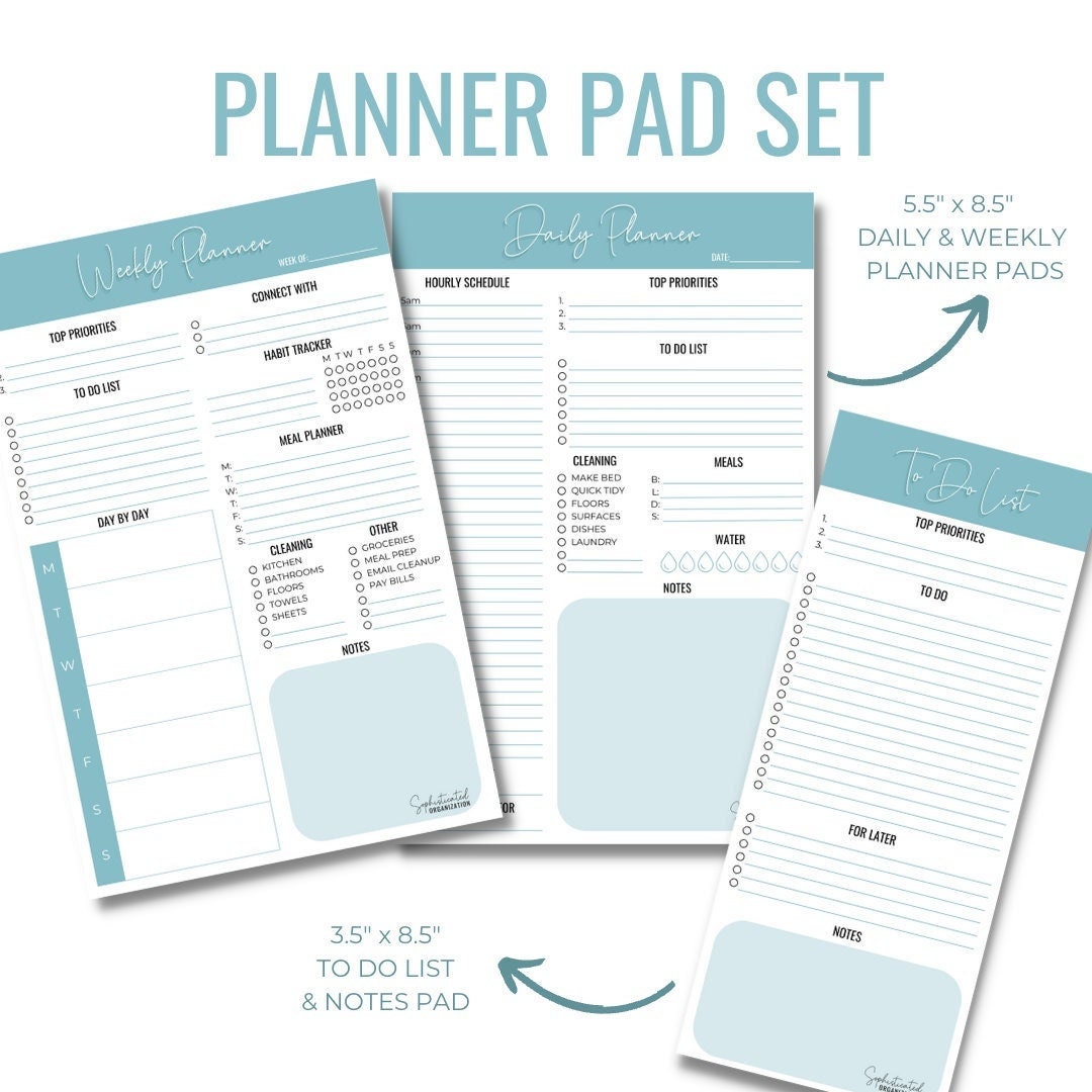 Organized Daily and Weekly Planner Pad Set, Undated Desktop Planner Set ...