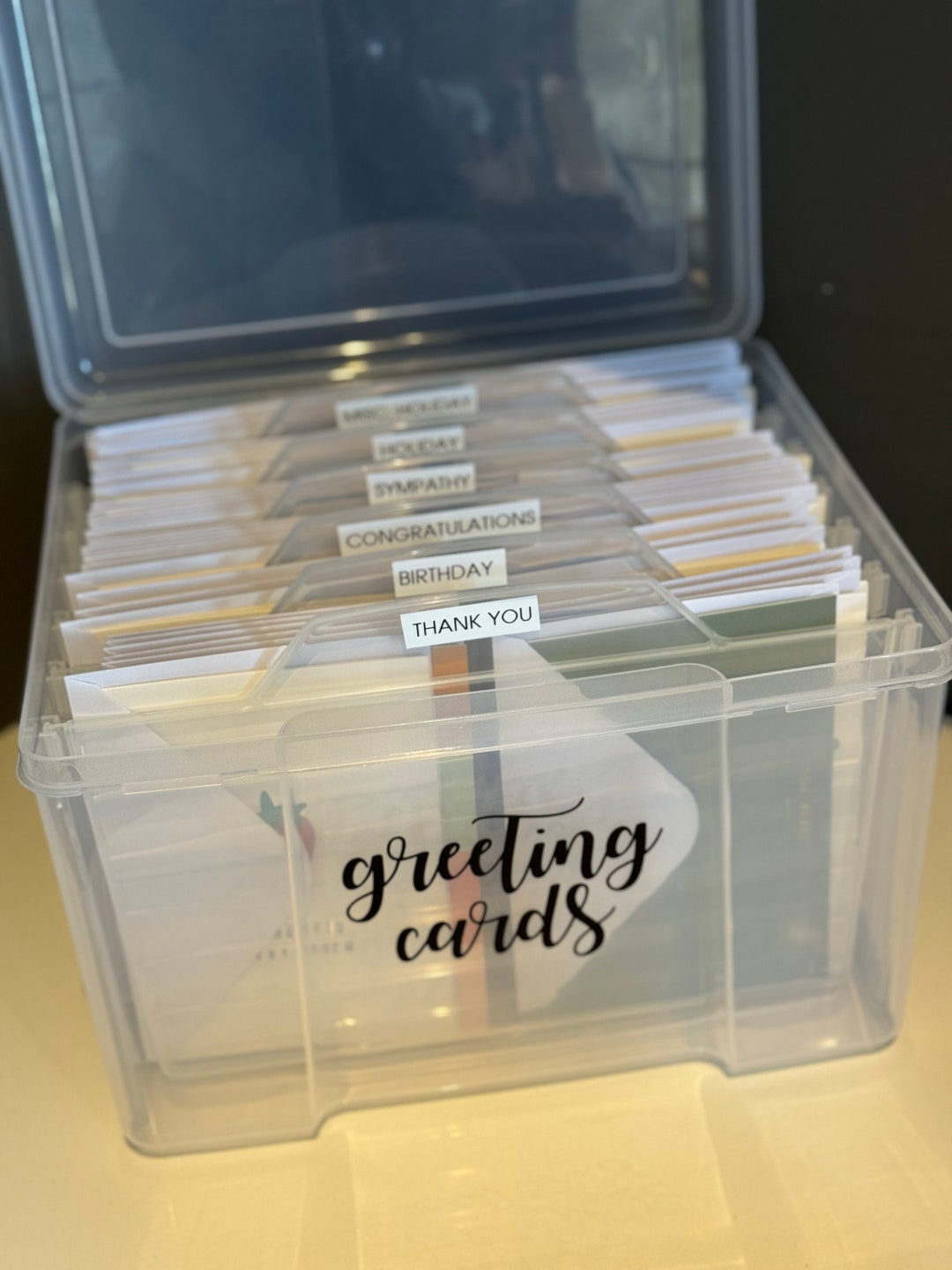 Greeting Card Box Labels, Custom Vinyl Labels, Greeting Card Organizer ...