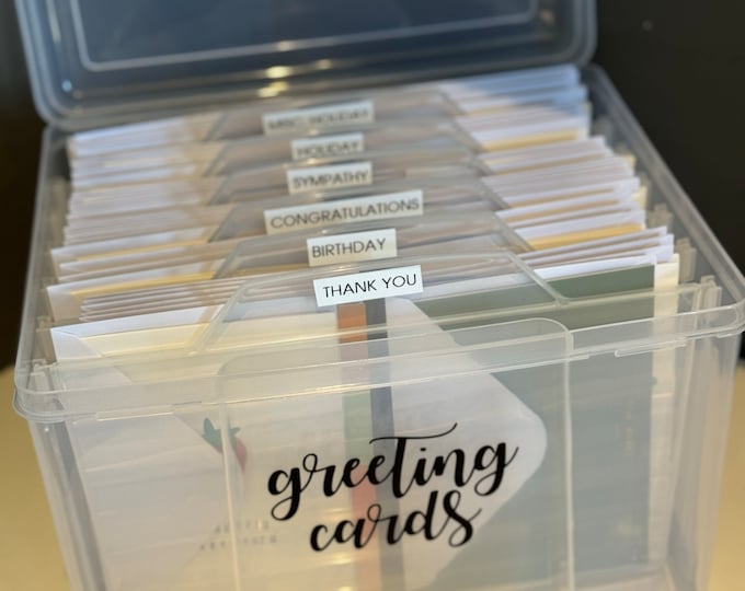 Greeting Card Box Labels, Custom Vinyl Labels, Greeting Card Organizer ...