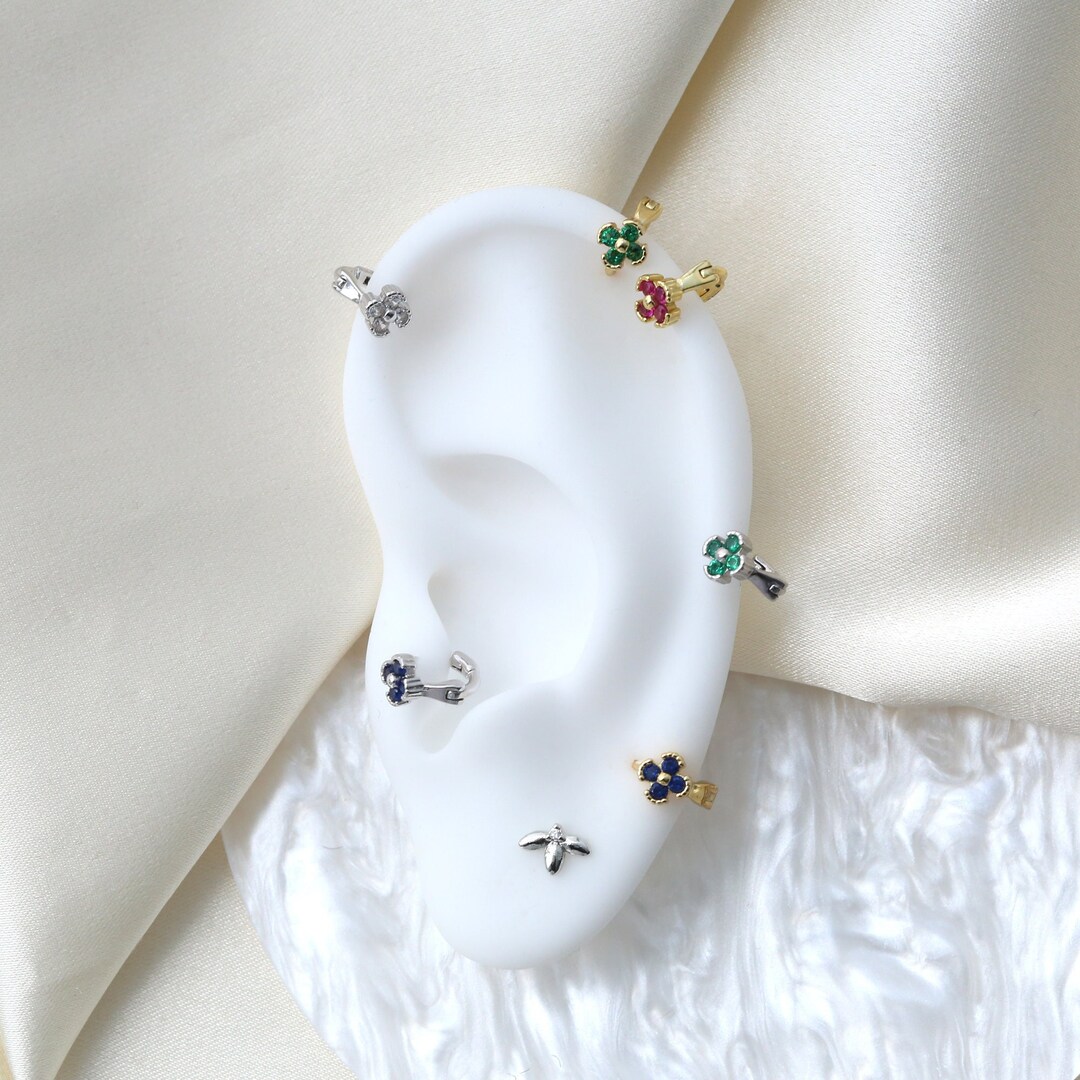 5mm Flower Cartilage Hoop Earrings, Clover Helix & Tragus Hoops, Super ...