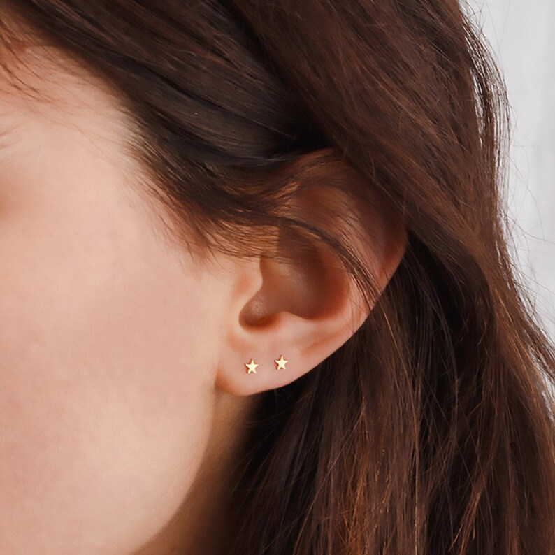 Dainty Tiny Star Stud Earrings Simple Small Studs 14k Gold - Etsy