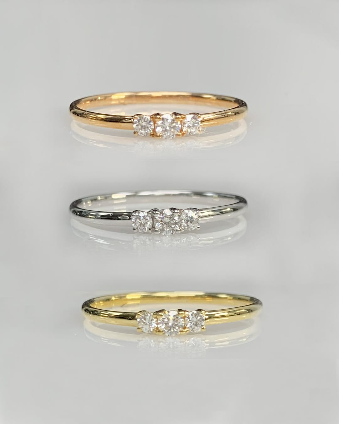 Minimalist Trio Diamond Proposal Ring, 14K or 8K Solid Gold, Dainty ...