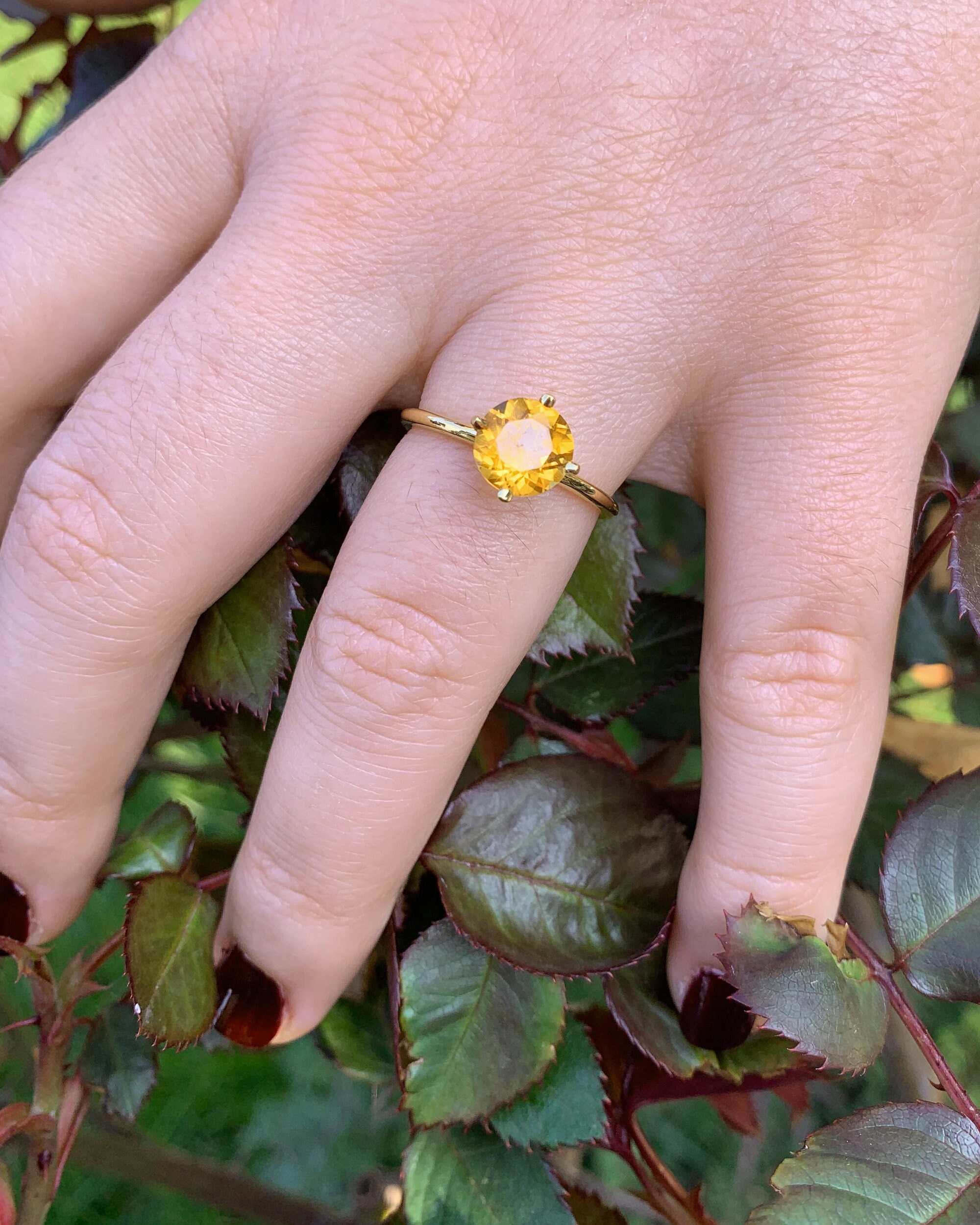 8mm Dainty Citrine Solitaire Ring, Round Cut November Birthstone, 14K ...