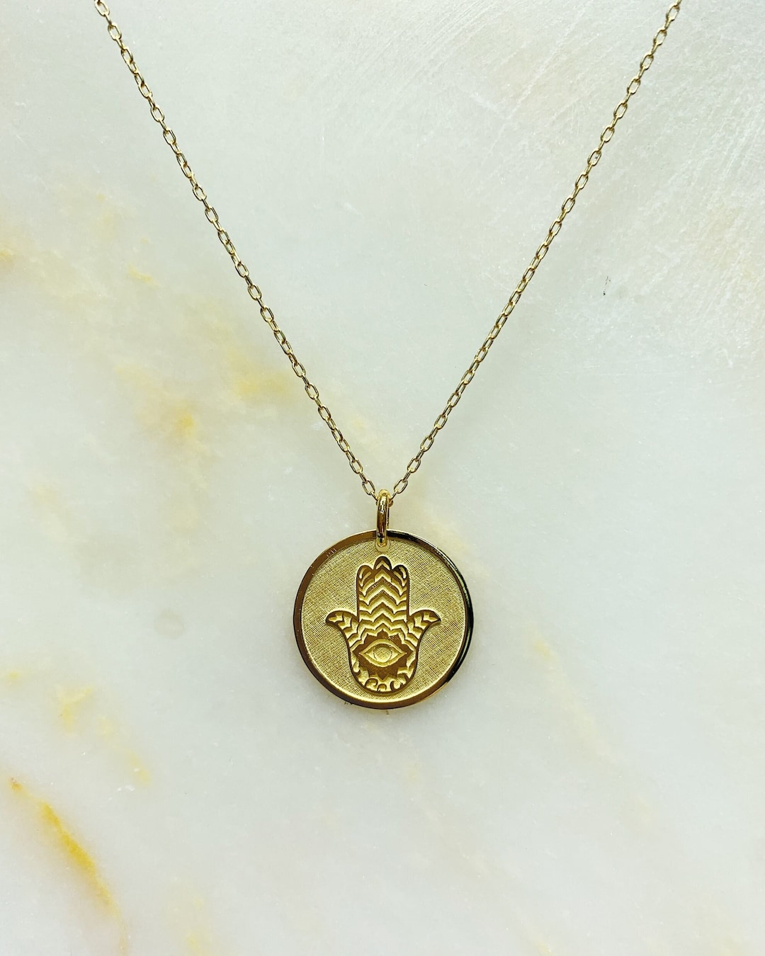 Solid Gold Hamsa Necklace, 14K Hand of Fatima Pendant, Religious ...
