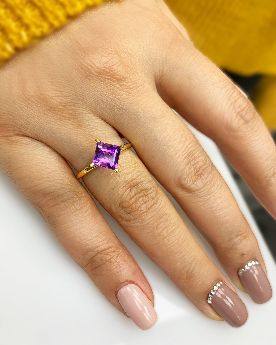 Dainty Princess Amethyst Solitaire Ring February Birthstone - Etsy