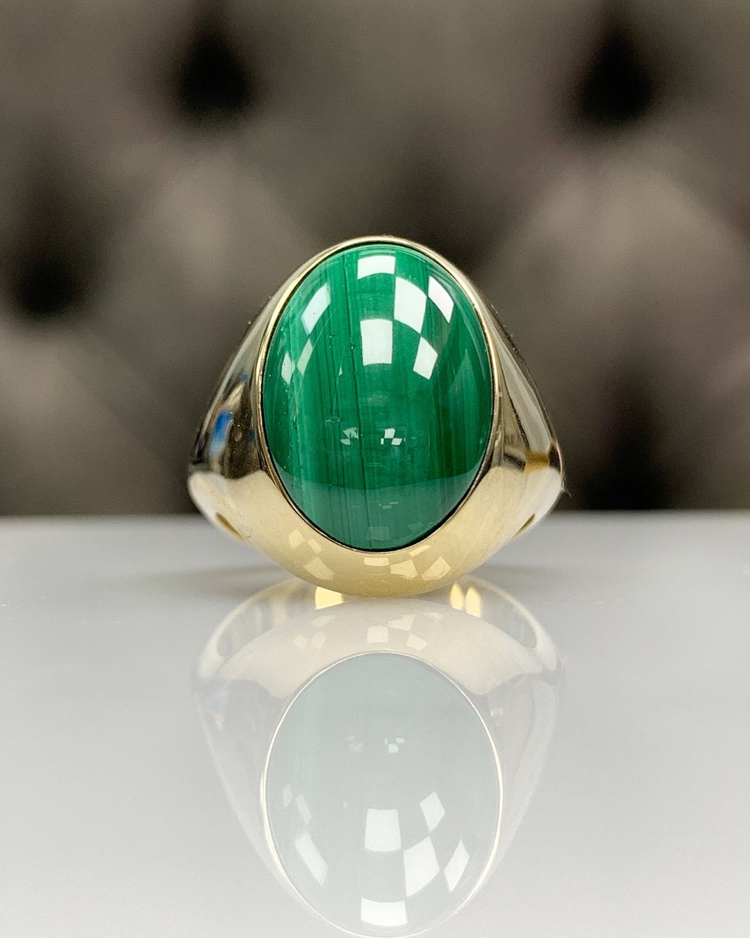 Delicate Malachite Pinky Ring in 14K 8K Real Gold or Solid Silver ...