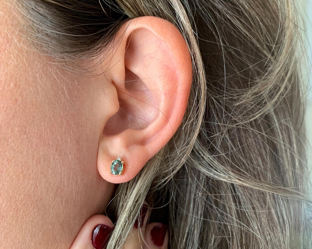 Minimal Sapphire Earrings in 14K Solid Gold, Classic Daily Women ...