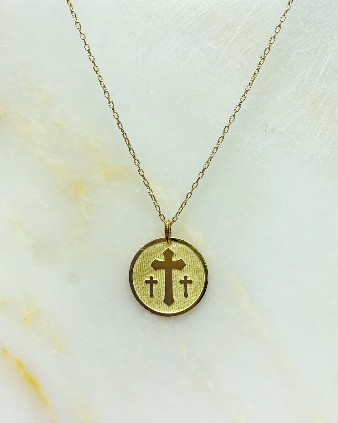 14K 8K Solid Gold Latin Cross Pendant, Religious Protection Charm ...