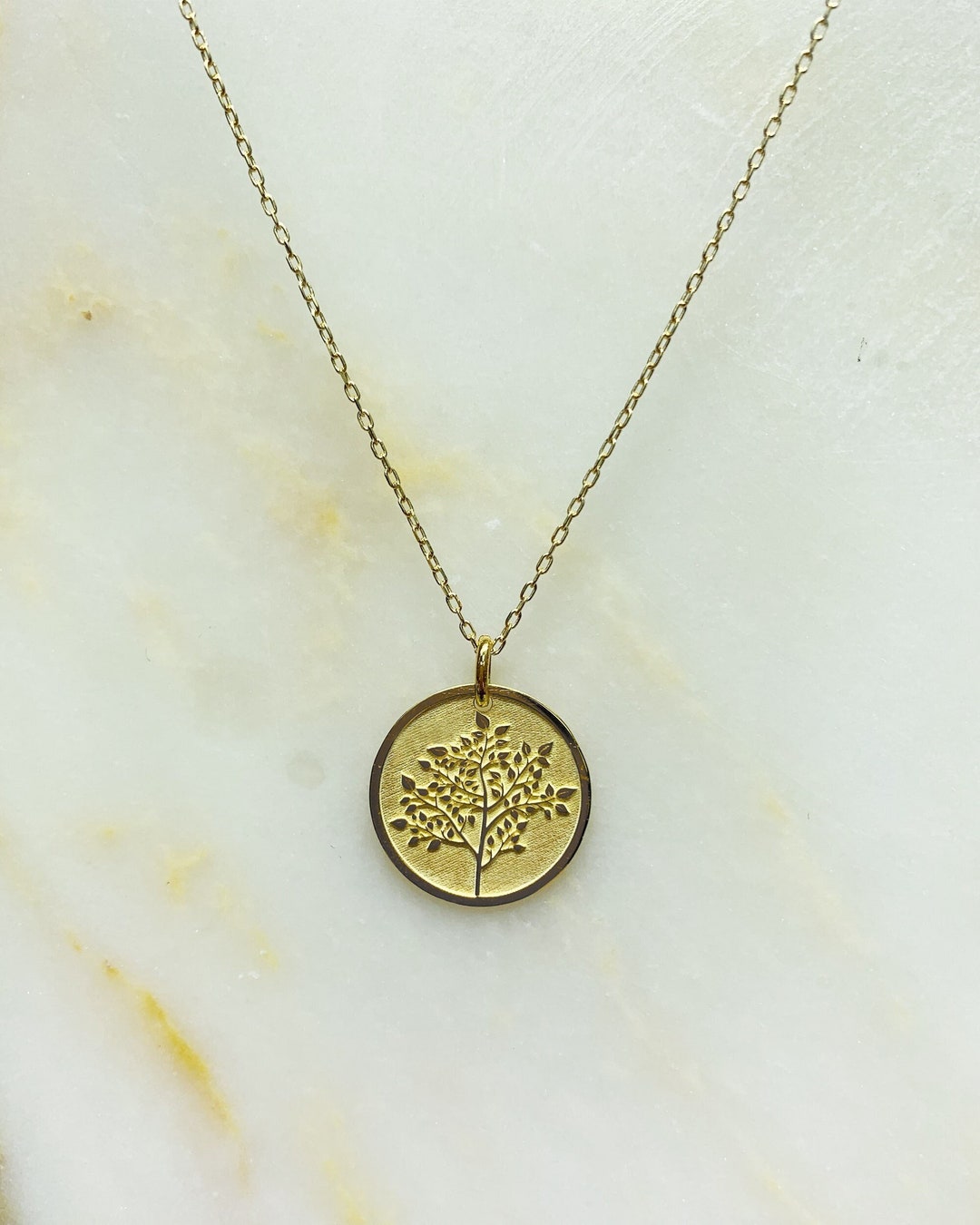Tree of Life Solid Gold Pendant, Life of Tree Necklace, Round Gold ...