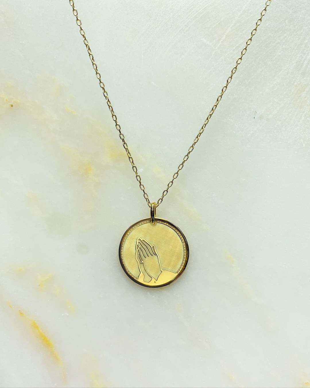 Praying Hands Solid Gold Necklace, Serenity Prayer Pendant, Medals of ...