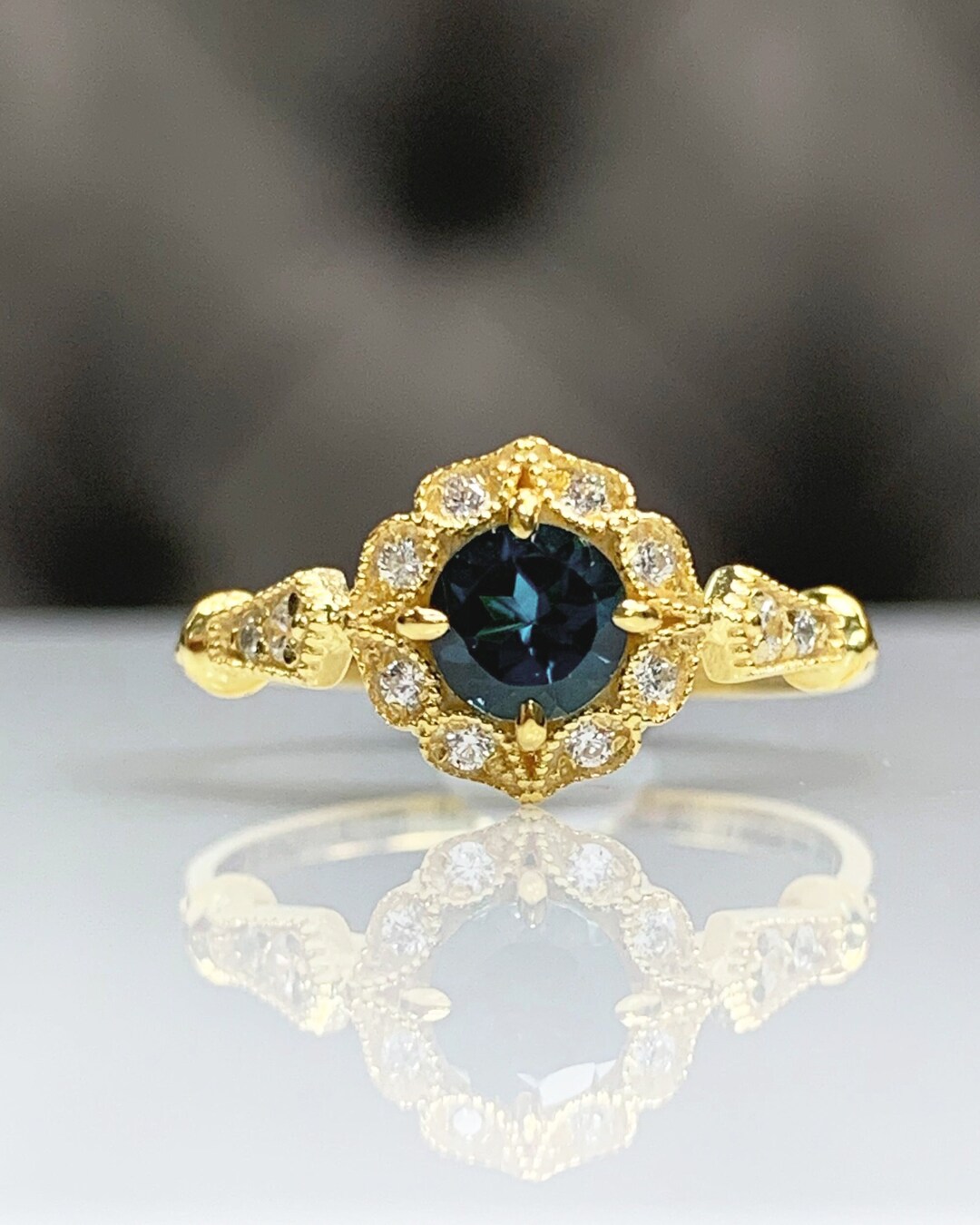 Certified London Blue Topaz Vintage Engagement Ring, Halo Diamond ...