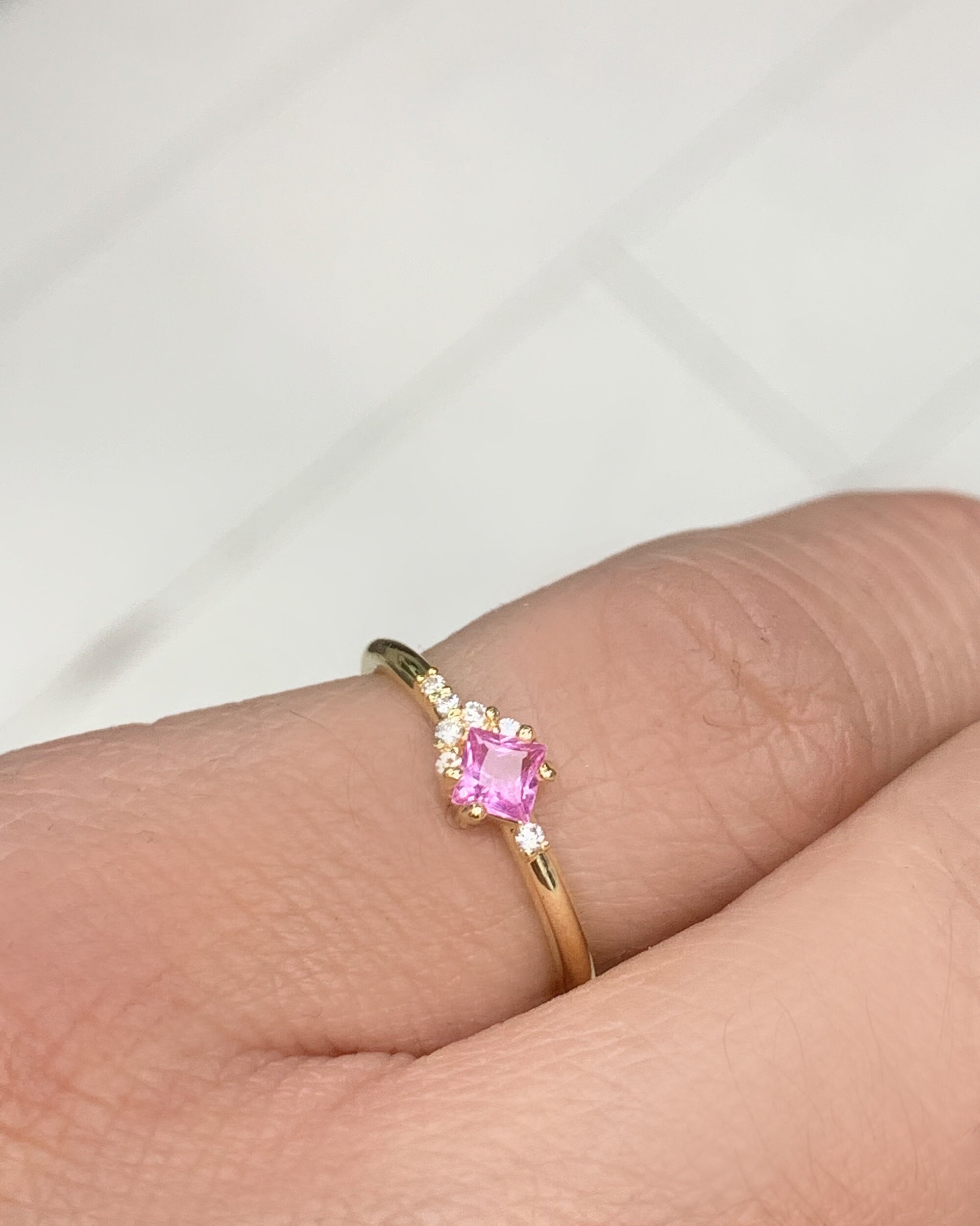 Pink Sapphire Diamond Dainty Cluster Ring, 8K 14K Solid Gold ...