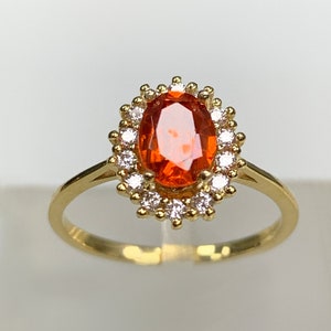 Vintage Orange Sapphire Ring, Classic Cluster Ring, Halo Diamond or ...